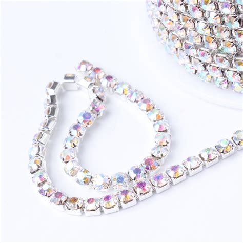 1 Yard 2 8mm Ab Aurora Borealis Rhinestone Chain Silver Backed Crystal