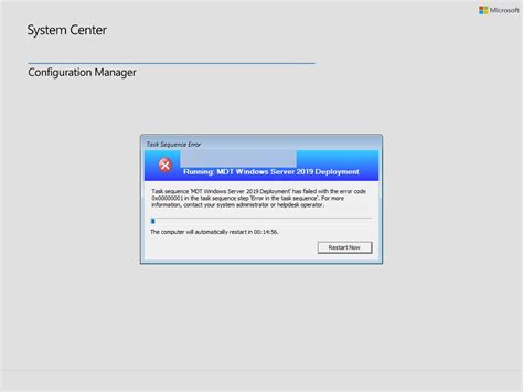 task sequence fails with task sequence error 0x00000001 at the step