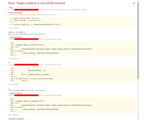 javascript error target container is not a dom element basic reactjs