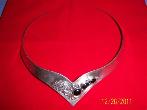 Vintage Sterling Silver Choker Collar Necklace With Glass