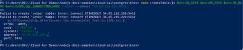 node js running nodejs script to create table from local machine