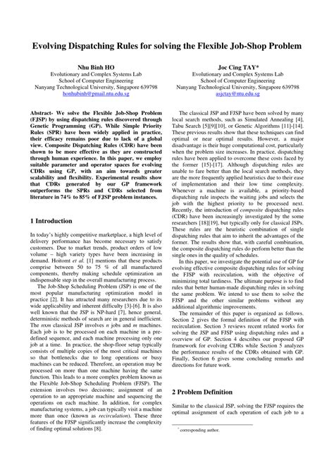 pdf evolving dispatching rules for solving the flexible job shop problem