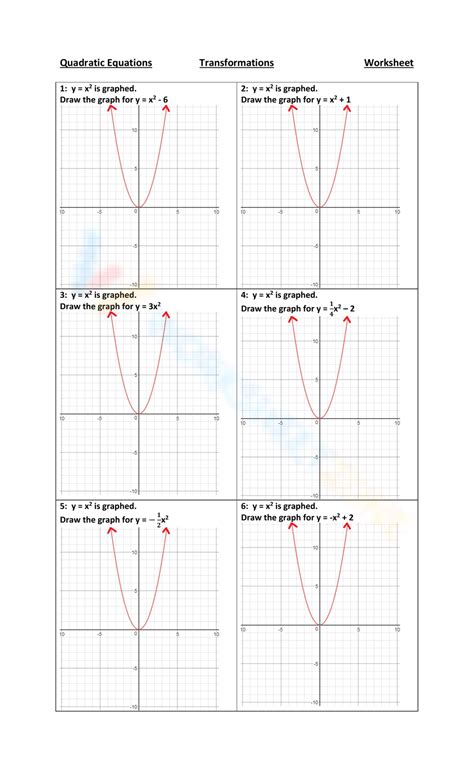 Algebra Quadratic Transformations Worksheet Worksheet