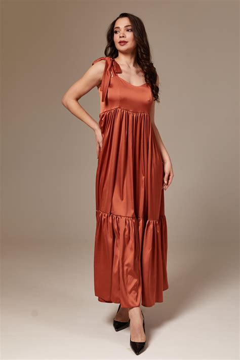 Rust Silk Maxi Dress Summer Silk Terracotta Dress Bridesmaid Etsy