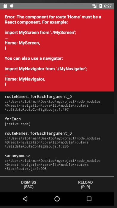 javascript error the component for route home must be a react