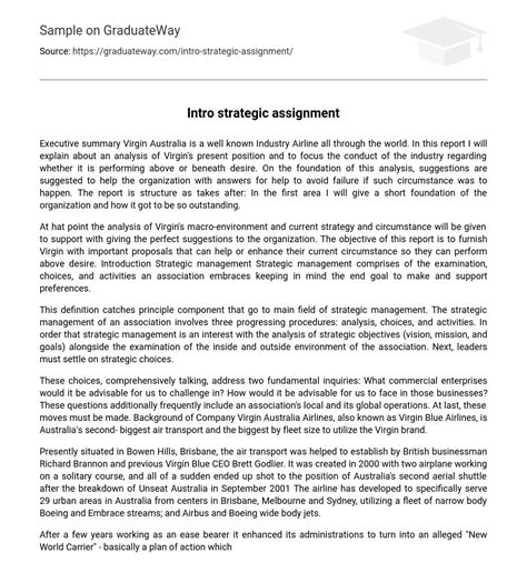 ⇉intro Strategic Assignment Essay Example Graduateway