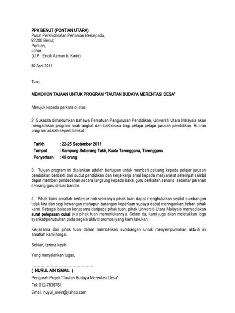 Surat Mohon Tajaan Program Karataroberg