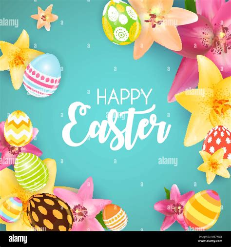 Happy Easter Cute Background With Eggs Vector Illustration Stock