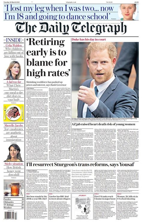Daily Telegraph Front Page 28th Of March 2023 Tomorrows Papers Today