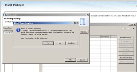 failed to connect to repository and install server xml file cannot be