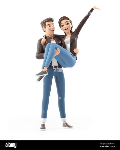 Homme De Dessin Animé 3d Portant Une Femme Dans Ses Bras Illustration