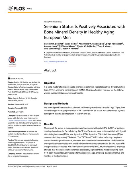 Pdf Selenium Status Is Positively Associated With Bone Mineral