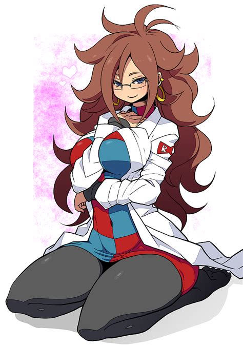 Safebooru 1girl Android 21 Between Breasts Black Legwear Blue Eyes