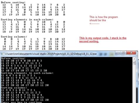 arrays sorting columns comparison lexicography in matrix c stack