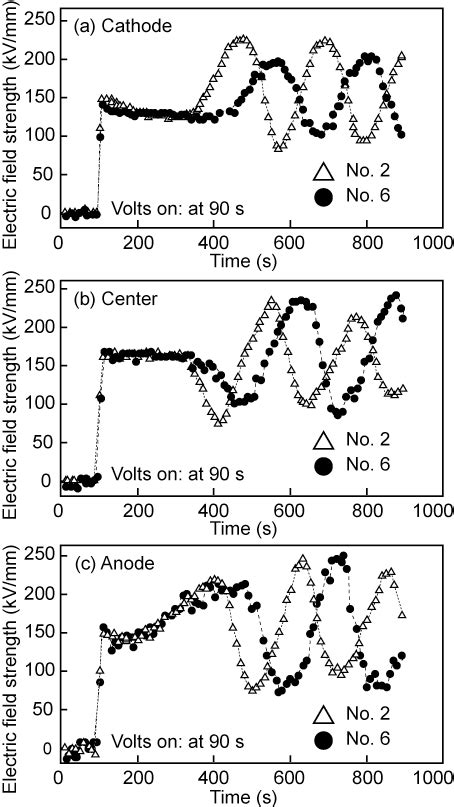 Time Dependence Of The Electric Field At Two Different Positions In The