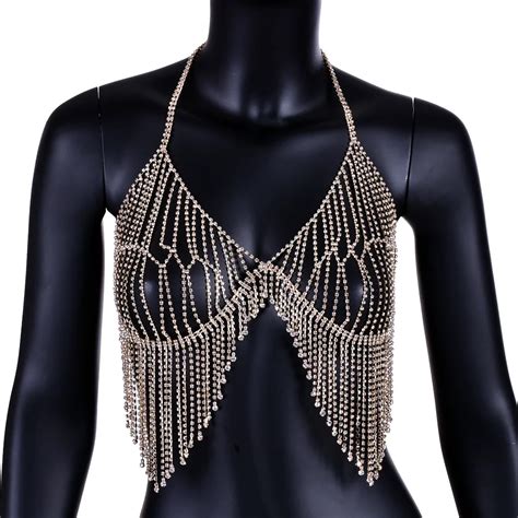 Sexy Women Rhinestone Tassels Bra Brassiere Crystal Chain Summer Hot