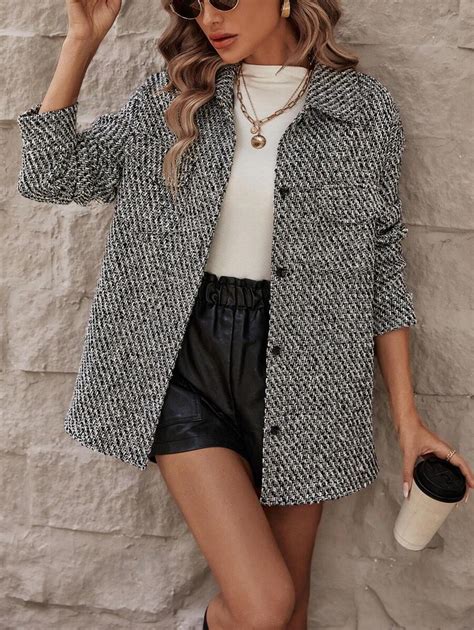 Shein Lune Black And White Minimalist Casual Woolen Shirt Style Thick