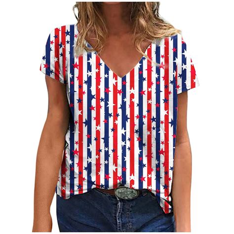 Brnmxoke 4th Of July Womens American Flag Short Sleeve T Shirts Usa