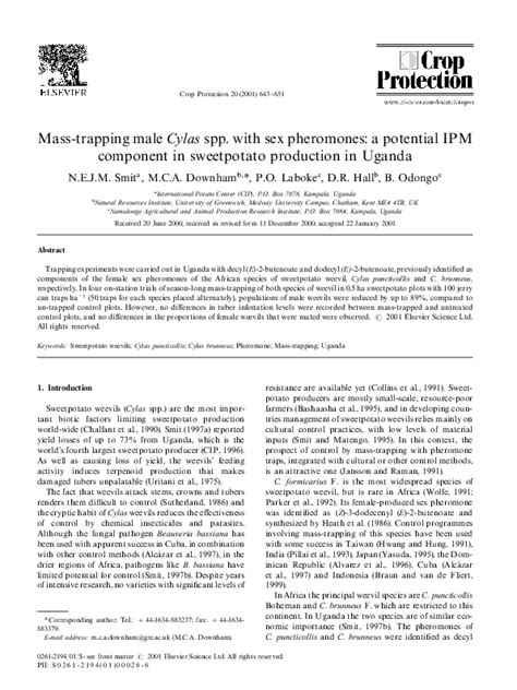 pdf mass trapping male cylas spp with sex pheromones a potential