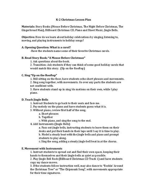 Christmas Lesson Plan For Unit Plan Pdf Christmas Music Lesson Plan