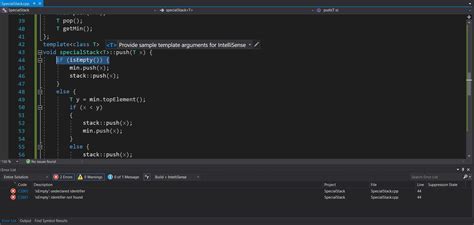 c 11 why this isempty from stack class of template type is not