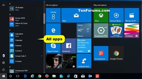 all apps in start menu open and use in windows 10 windows 10 customization tutorials