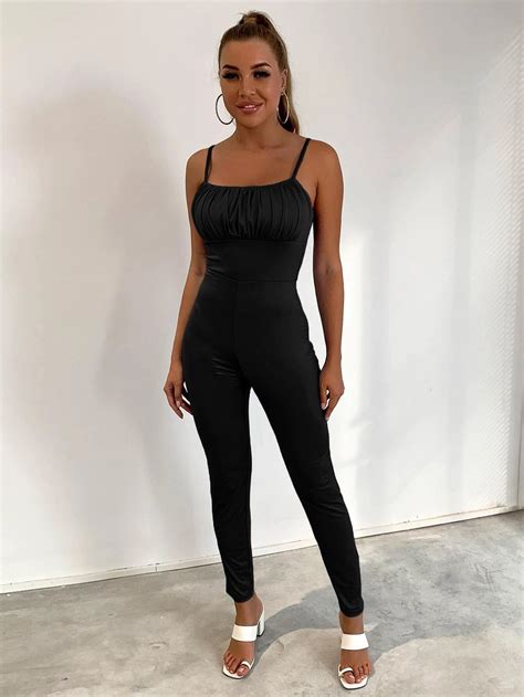 Ruched Bust Cami Unitard Jumpsuit Comfy Jumpsuits