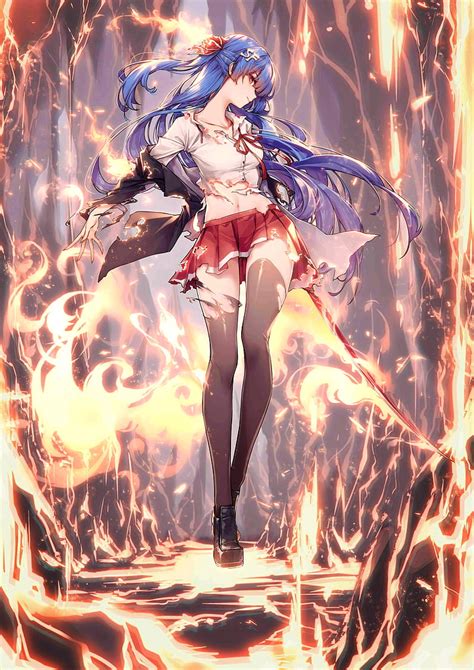 Magic Anime Anime Girls Miniskirt Blue Hair Standing Girls With