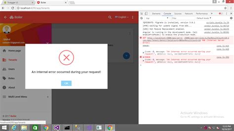 swagger ui facing issue on clicking tenant rather all