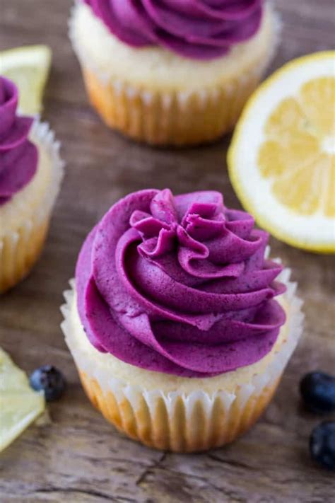 Moist Lemon Cupcakes Topped With Bright Beautiful Blueberry Frosting