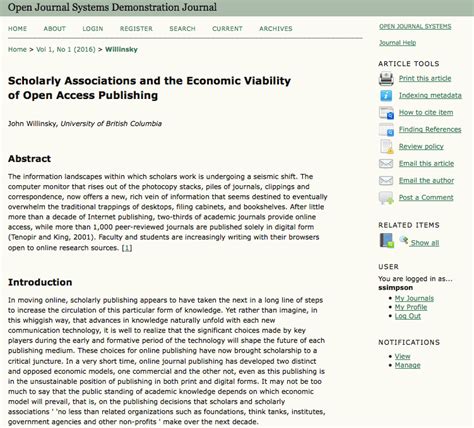viewing and reading open journal systems