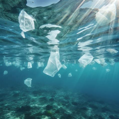 Plastic Bags In The Ocean Ai Generated Illustration Of Marine