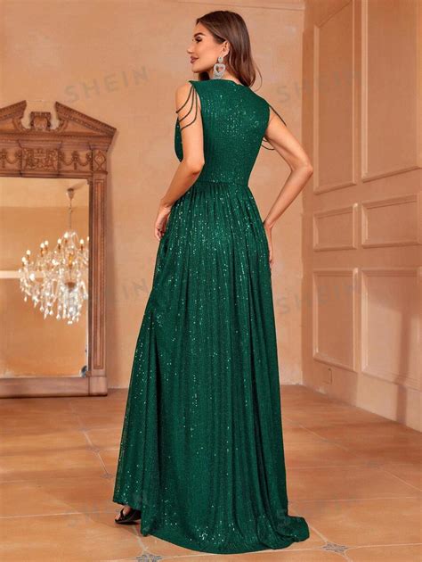Vestido De Fiesta De Cuello Profundo Con Lentejuelas Moda De Mujer