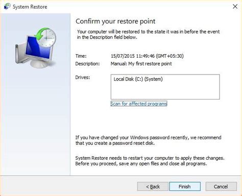 how to create a restore point in windows 10
