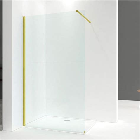 1400mm Brushed Brass Walk In Shower Screen 8mm Glass