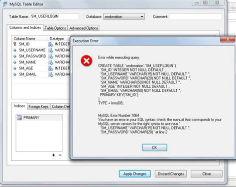 mysql error number 1064 stack overflow