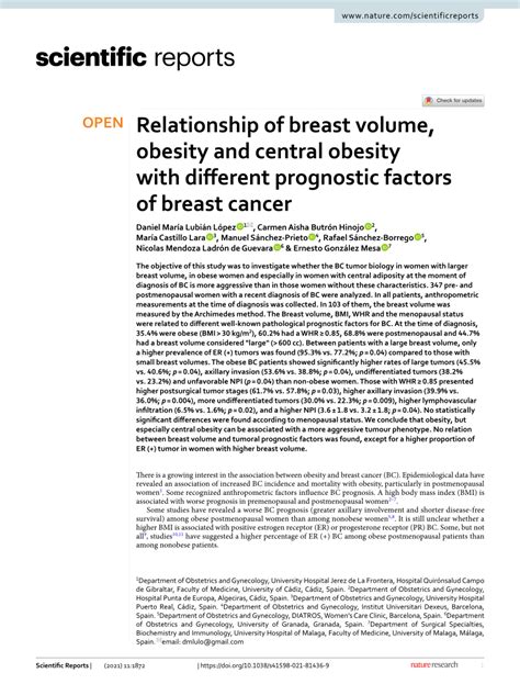 Pdf Relationship Of Breast Volume Obesity And Central Obesity With