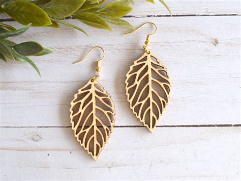 Leaf Design Laser Cut Wood Earrings