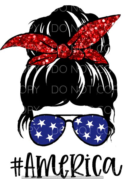 Messy Bun America Glitter Bow No Background Dye Sub Heat Transfer Sh