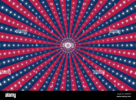 Sunburst Background With Blue And Red Stripes And Stars Vector