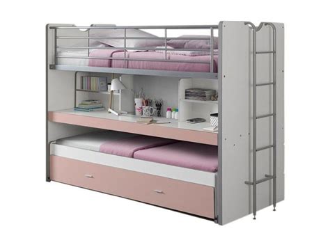 Lit Mezzanine Combiné 90x200 Cm Avec Bureau Et Tiroir Lit Coloris Blanc
