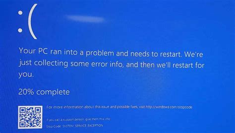 system service exception windows blue screen or stop error on select