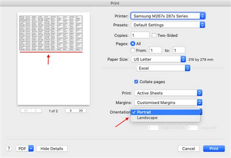how to print in excel page setup in excel