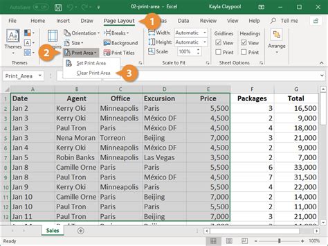 how to set print area in excel customguide