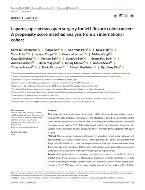 Pdf Laparoscopic Vs Open Surgery For Left Flexure Colon Cancer A