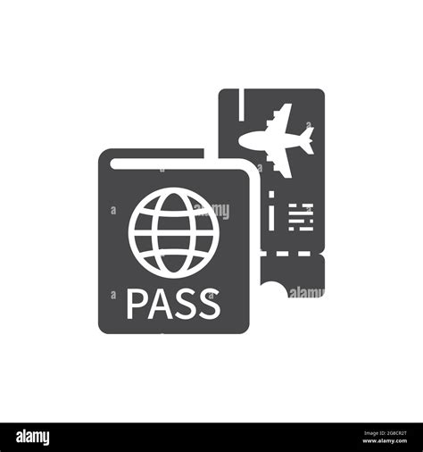 Passport Id And Airplane Ticket Black Vector Icon Boarding Pass Symbol