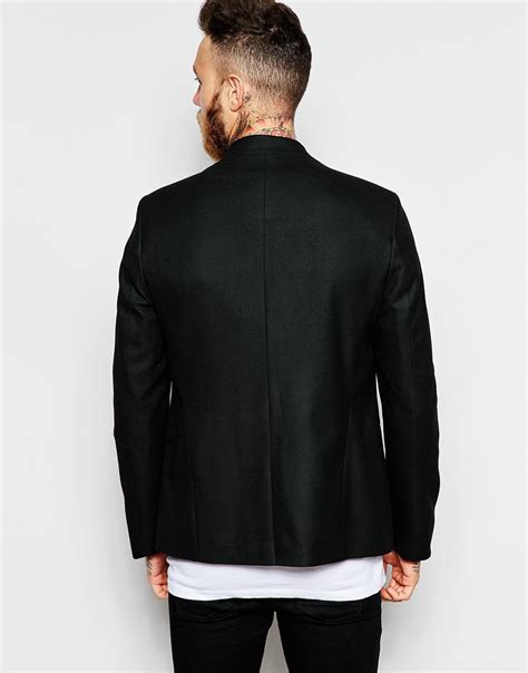 Asos Synthetic Skinny Buttonless Blazer In Black For Men Lyst