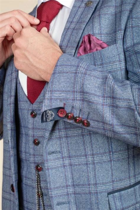 Abbot Blue Tweed Check Three Piece Suit Suits Distributors Cork