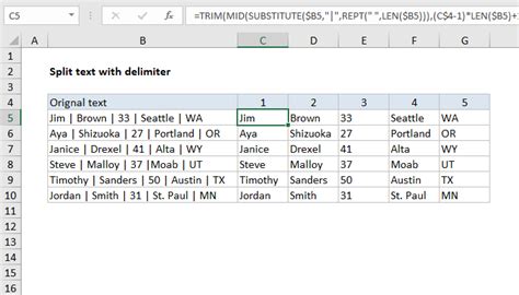 excel formula split text with delimiter exceljet