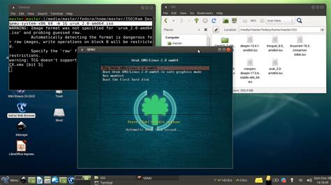 running 64bit gnu linux iso using qemu vm on a non vt laptop